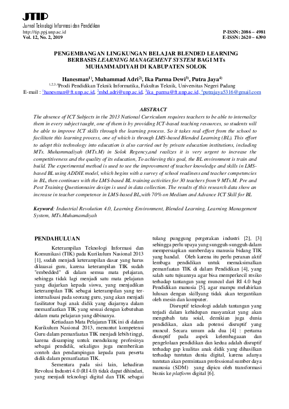 (PDF) PENGEMBANGAN LINGKUNGAN BELAJAR BLENDED LEARNING BERBASIS LEARNING MANAGEMENT SYSTEM BAGI ...