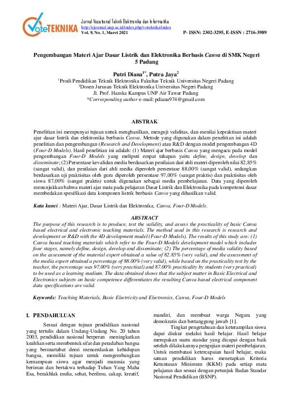 (PDF) Pengembangan Materi Ajar Dasar Listrik dan Elektronika Berbasis Canva di SMK Negeri 5 Padang