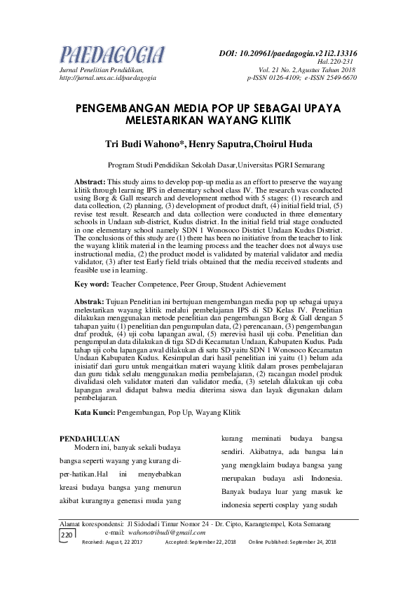 (PDF) Pengembangan Media Pop Up Sebagai Upaya Melestarikan Wayang Klitik