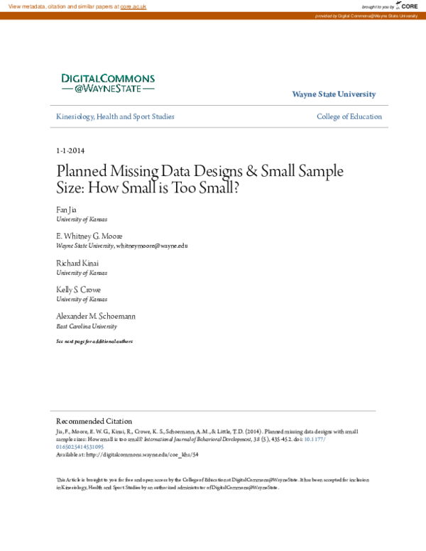 (PDF) Planned Missing Data Designs & Small Sample Size: How Small is Too Small?