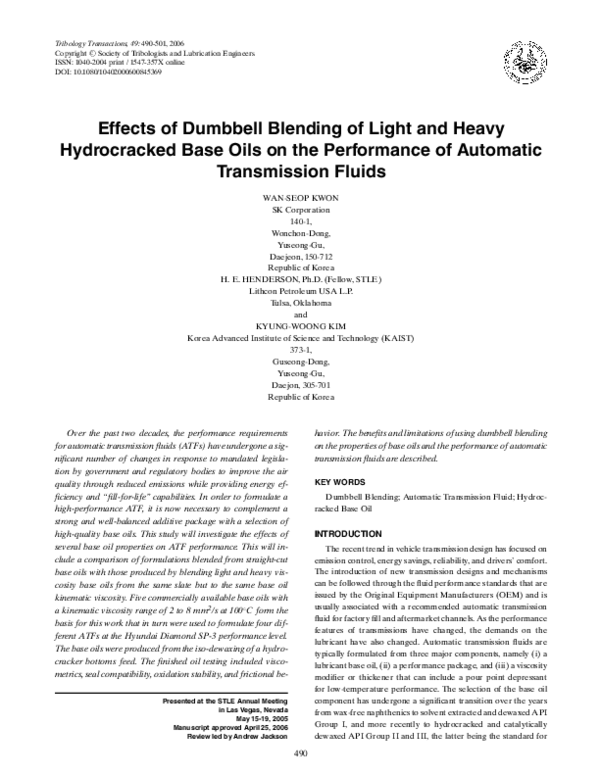 (PDF) Effects of Dumbbell Blending of Light and Heavy Hydrocracked Base ...