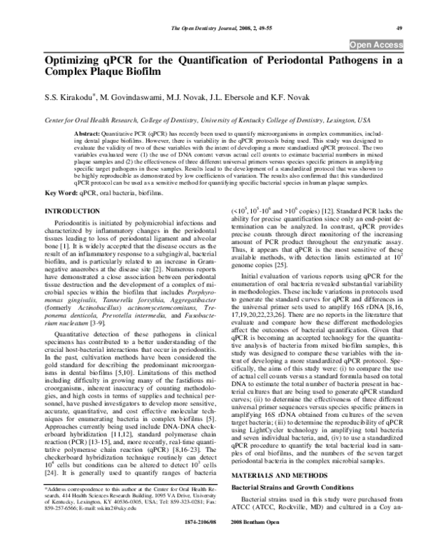 (PDF) Optimizing qPCR for the Quantification of Periodontal Pathogens ...