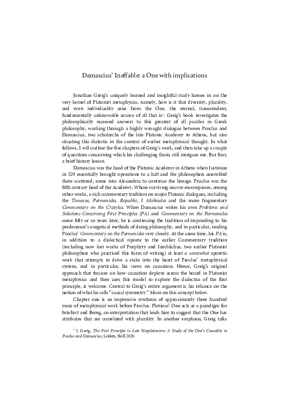 (PDF) Damascius' Ineffable: a One with implications