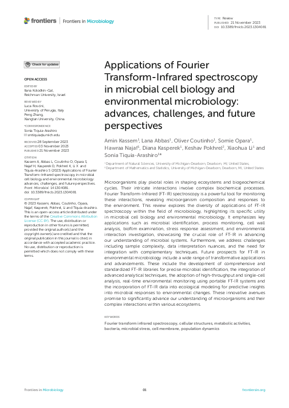 Pdf Applications Of Fourier Transform Infrared Spectroscopy In