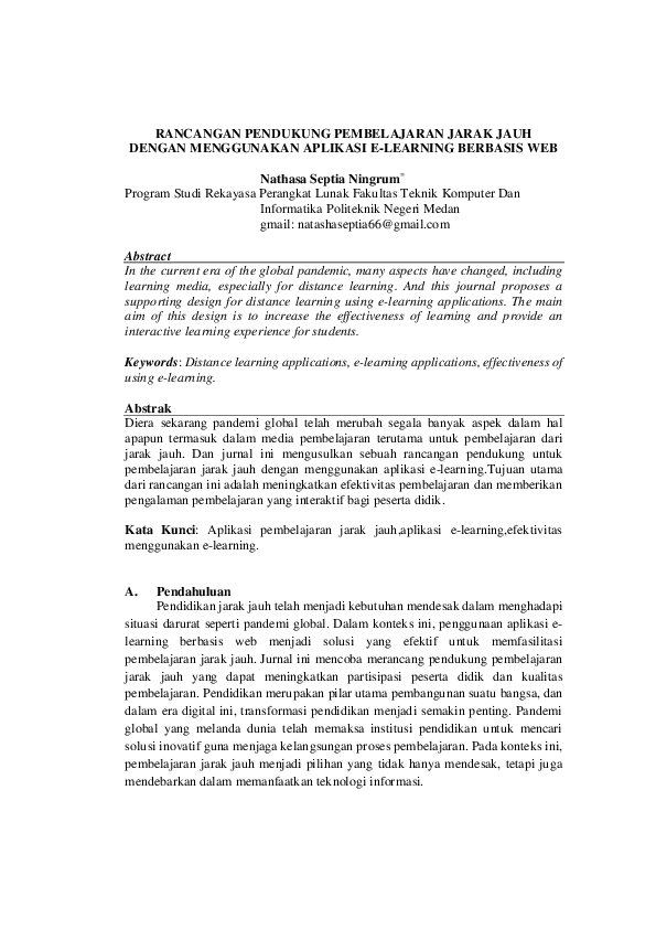 (PDF) RANCANGAN PENDUKUNG PEMBELAJARAN JARAK JAUH DENGAN MENGGUNAKAN APLIKASI E-LEARNING ...