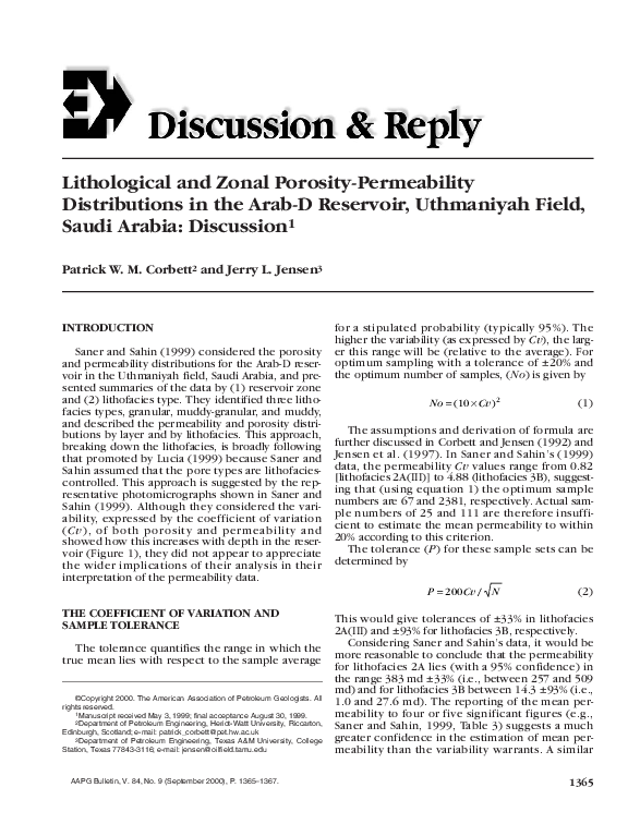 (PDF) Lithological and Zonal Porosity-Permeability Distributions in the ...