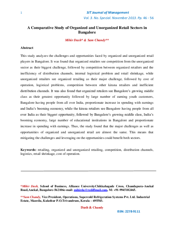 (PDF) A Comparative Study of Organized and Unorganized Retail Sectors ...