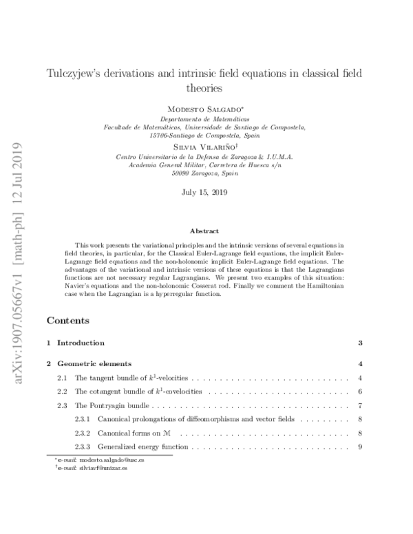 (PDF) Tulczyjew's derivations and intrinsic field equations in ...