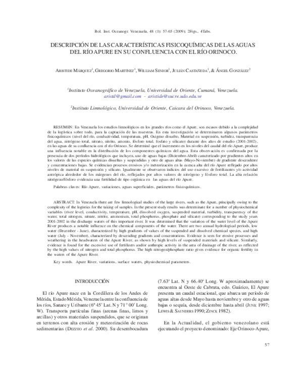 (PDF) Descripción De Las Características Fisicoquímicas De Las Aguas ...