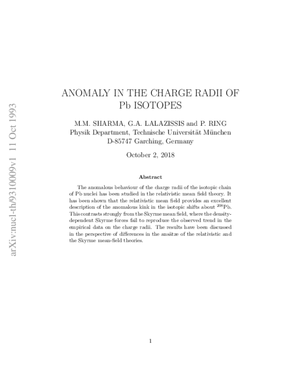 (PDF) Anomaly in the charge radii of Pb isotopes