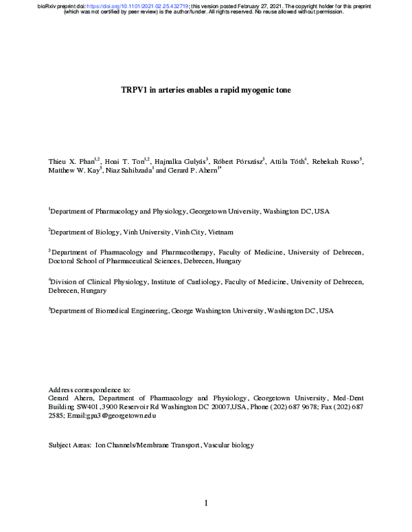 (PDF) TRPV1 in arteries enables a rapid myogenic tone