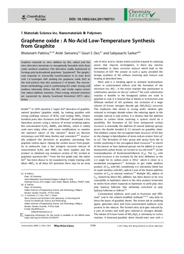 (PDF) Graphene oxide : A No-Acid Low-Temperature Synthesis from Graphite