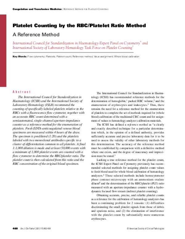 (PDF) Platelet Counting by the RBC/Platelet Ratio Method