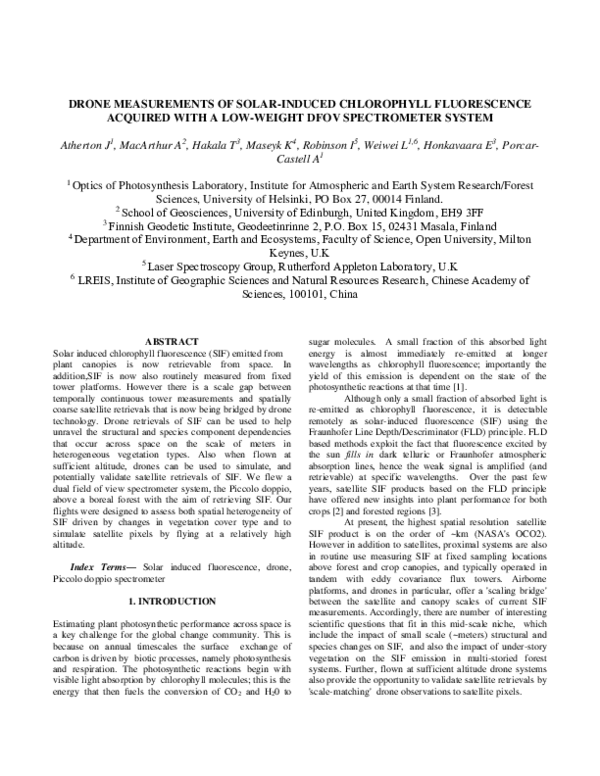 (PDF) Drone Measurements of Solar-Induced Chlorophyll Fluorescence ...