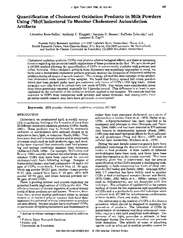 (PDF) Quantification of Cholesterol Oxidation Products in Milk Powders ...