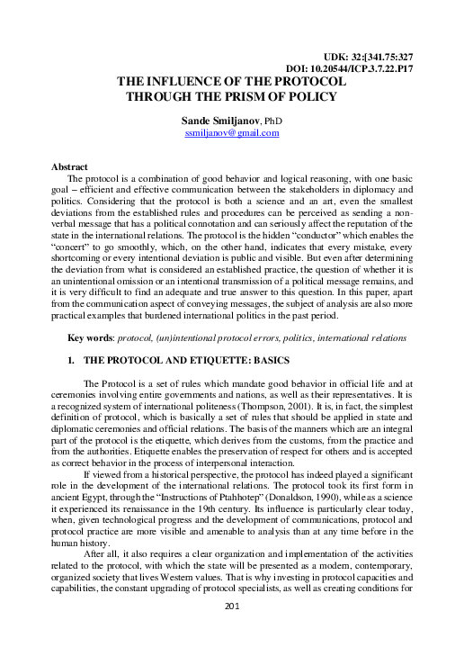 (PDF) The Influence of the Protocol Through the Prism of Policy