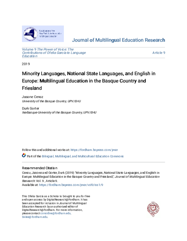 (PDF) Minority Languages, National State Languages, and English in Europe: Multilingual ...