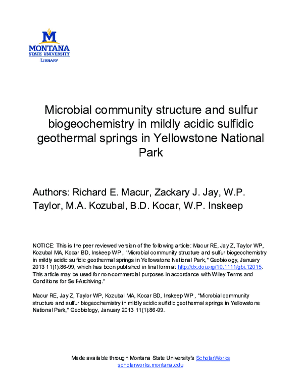 (PDF) Microbial Communities and Sulfur Biogeochemistry in Yellowstone