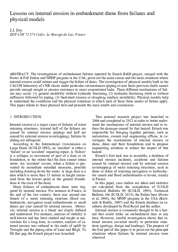 (PDF) Lessons on internal erosion in embankment dams from failures and ...
