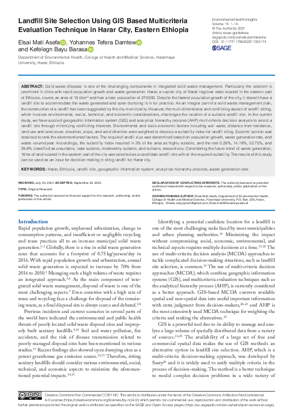 (PDF) Landfill Site Selection Using GIS Based Multicriteria Evaluation Technique in Harar City ...