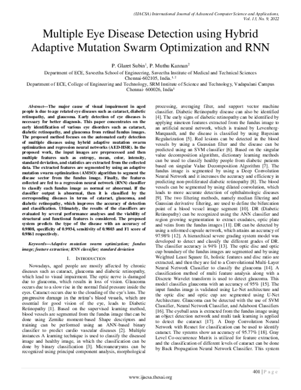 (PDF) Multiple Eye Disease Detection using Hybrid Adaptive Mutation Swarm Optimization and RNN
