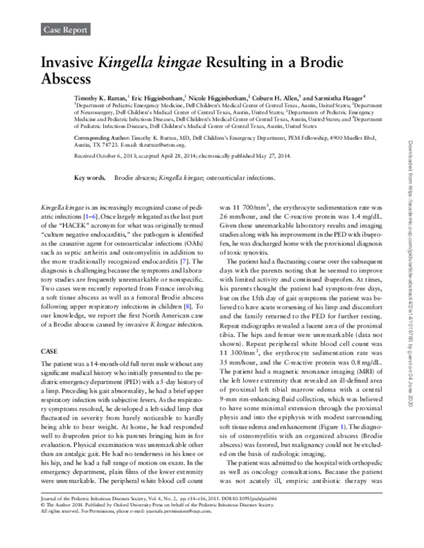 (PDF) Invasive Kingella kingae Resulting in a Brodie Abscess