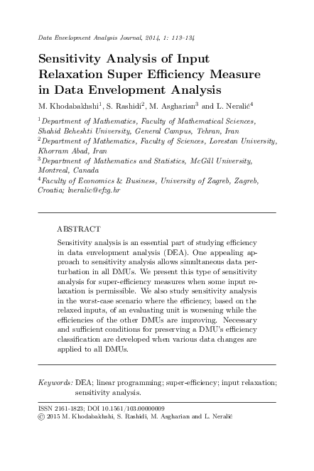 (PDF) Sensitivity Analysis of Input Relaxation Super Efficiency Measure in Data Envelopment ...