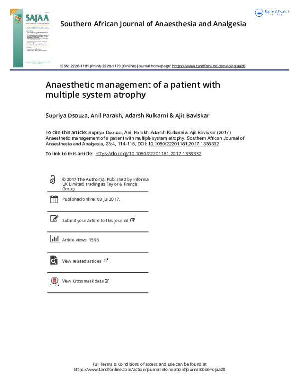 (PDF) Anaesthetic management of a patient with multiple system atrophy