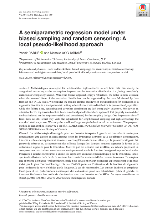 (PDF) A semiparametric regression model under biased sampling and random censoring: A local ...