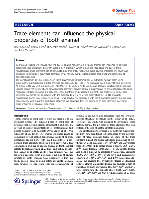 (PDF) Trace elements can influence the physical properties of tooth enamel