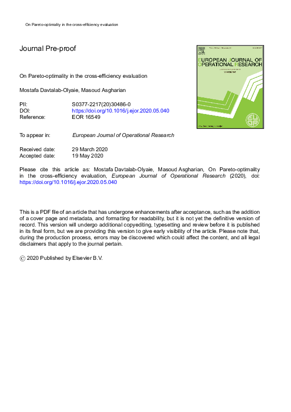 (PDF) On Pareto-optimality in the cross-efficiency evaluation