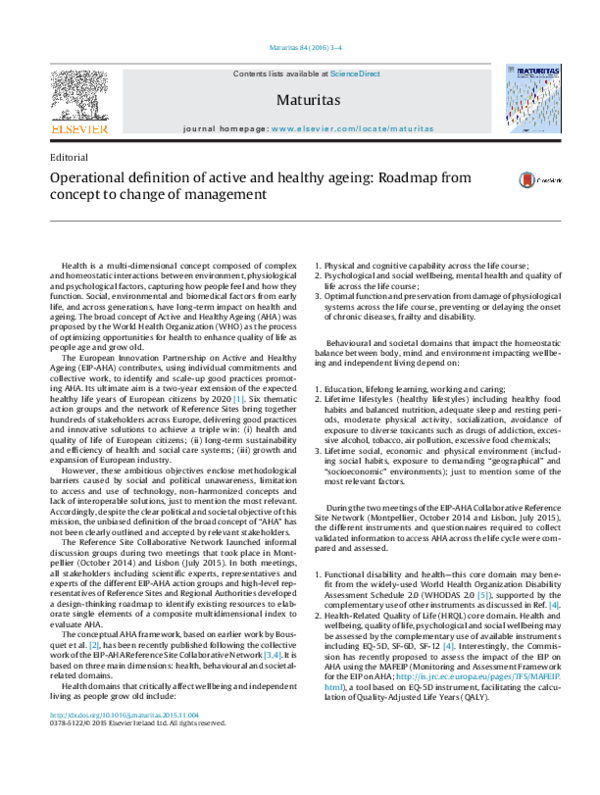 (PDF) Operational Definition of Active and Healthy Ageing (AHA): A ...