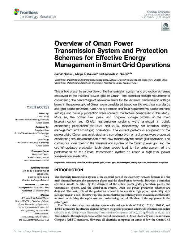 (PDF) Overview of Oman Power Transmission System and Protection Schemes ...