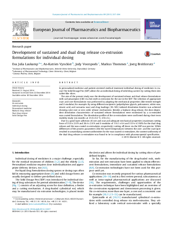 (PDF) Development of sustained and dual drug release co-extrusion ...