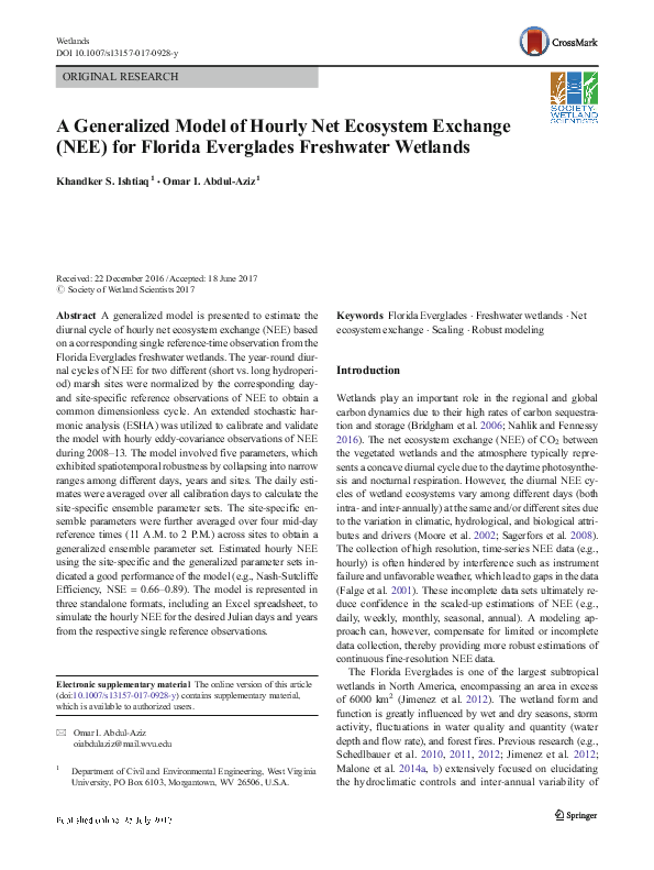 (PDF) A Generalized Model of Hourly Net Ecosystem Exchange (NEE) for ...