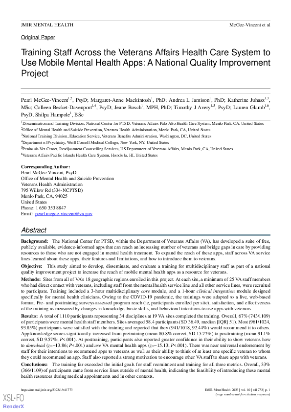 (PDF) Training Staff Across the Veterans Affairs Health Care System to ...