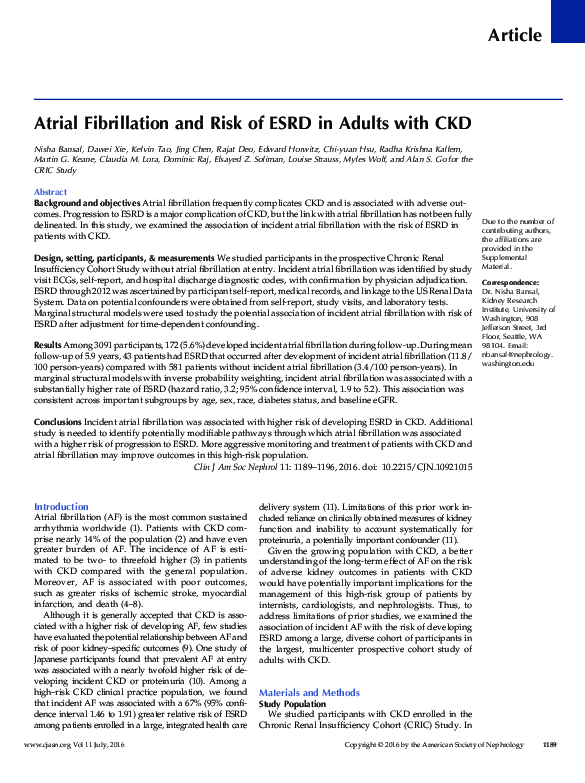 (PDF) Atrial Fibrillation and Risk of ESRD in Adults with CKD