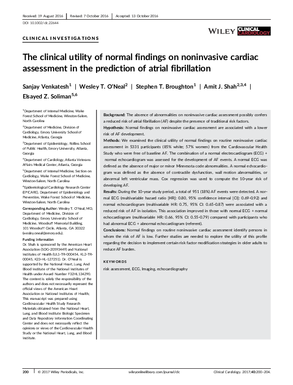 (PDF) The clinical utility of normal findings on noninvasive cardiac ...