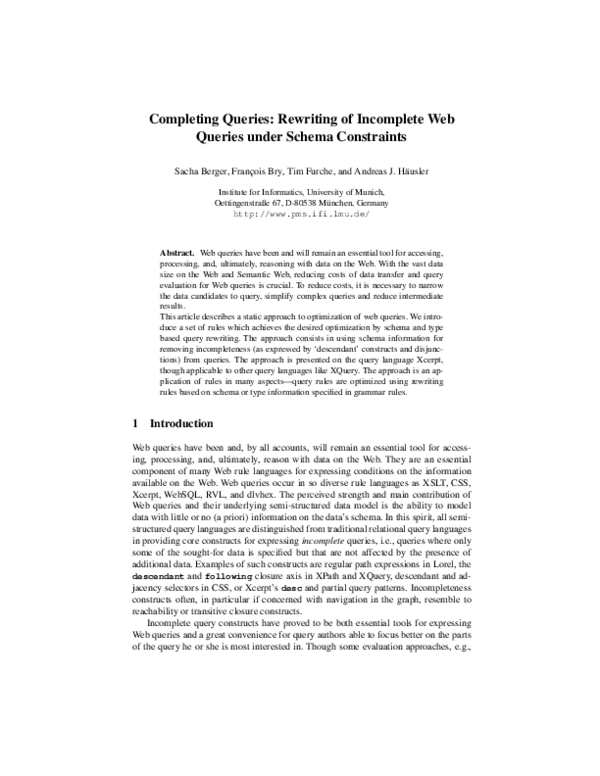 Pdf Completing Queries Rewriting Of Incomplete Web Queries Under