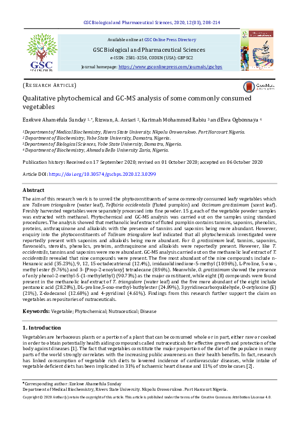 (PDF) Qualitative phytochemical and GC-MS analysis of some commonly ...
