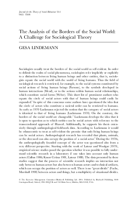 (PDF) The Analysis of the Borders of the Social World: A Challenge for ...