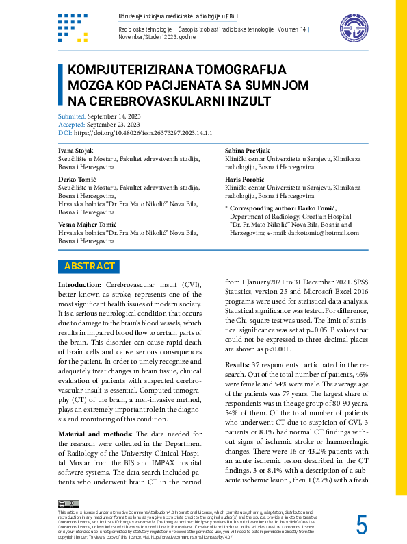 (PDF) Kompjuterizirana Tomografija Mozga Kod Pacijenata Sa Sumnjom Na ...