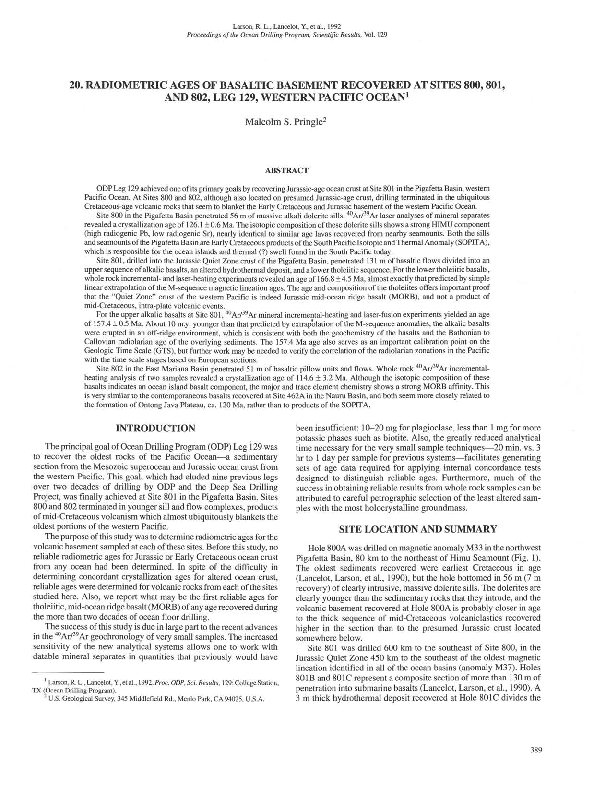 (PDF) Radiometric Ages of Basaltic Basement Recovered at Sites 800, 801 ...