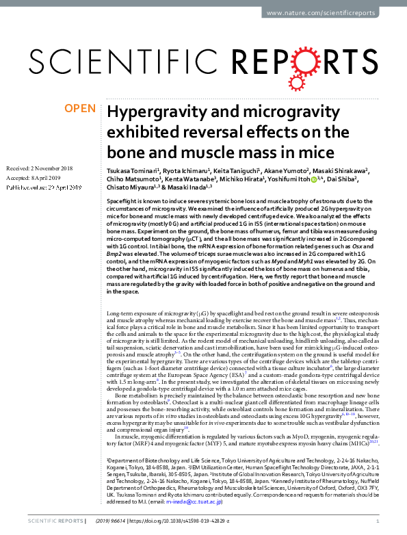 (PDF) Hypergravity and microgravity exhibited reversal effects on the bone and muscle mass in mice