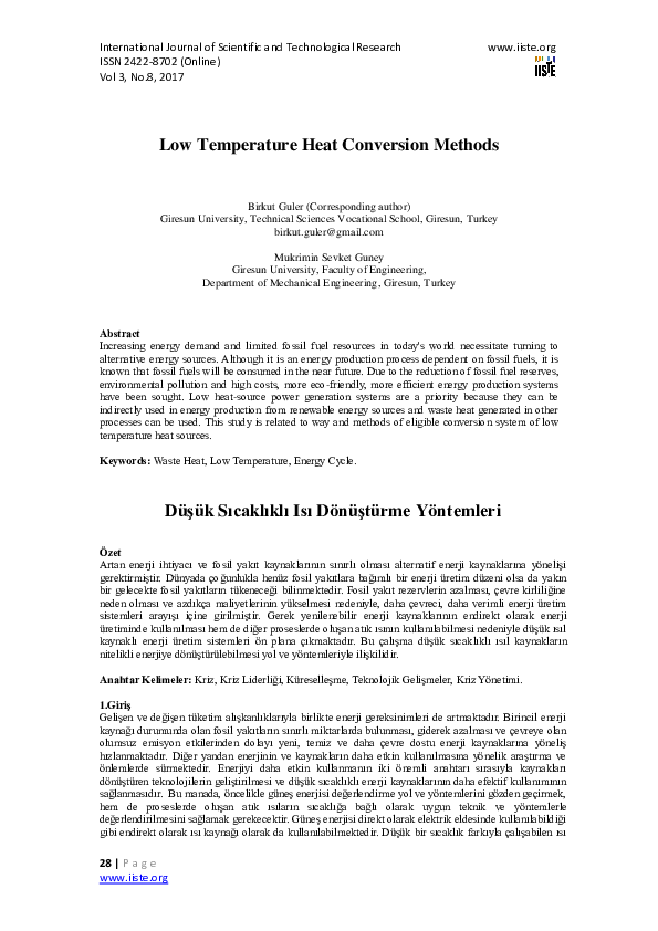 (PDF) Low Temperature Heat Conversion Methods