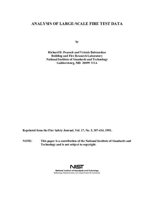 (PDF) Analysis of Large-Scale Fire Test Data | NIST | Vyto Babrauskas ...