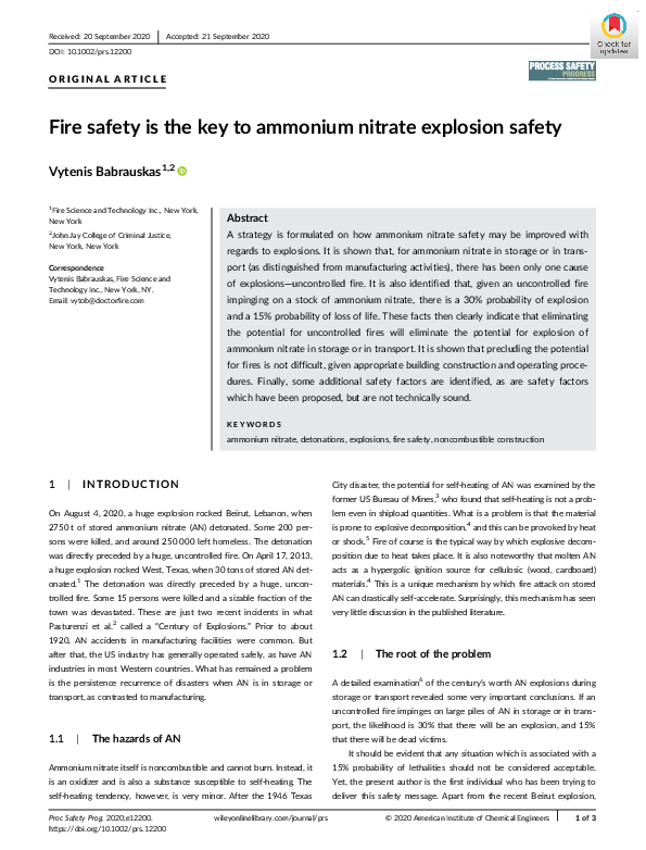 (PDF) Fire safety is the key to ammonium nitrate explosion safety