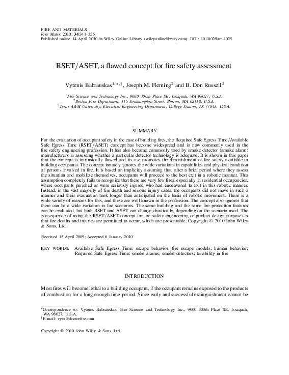 (PDF) RSET/ASET, a flawed concept for fire safety assessment