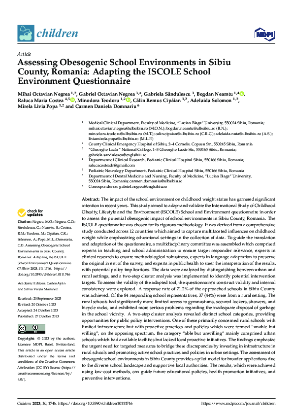 (PDF) Assessing Obesogenic School Environments in Sibiu County, Romania ...