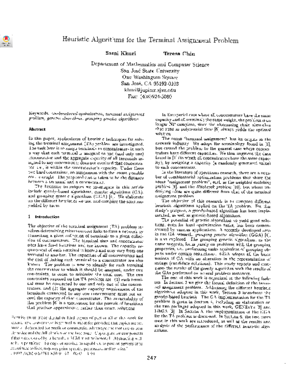 (PDF) Heuristic algorithms for the terminal assignment problem